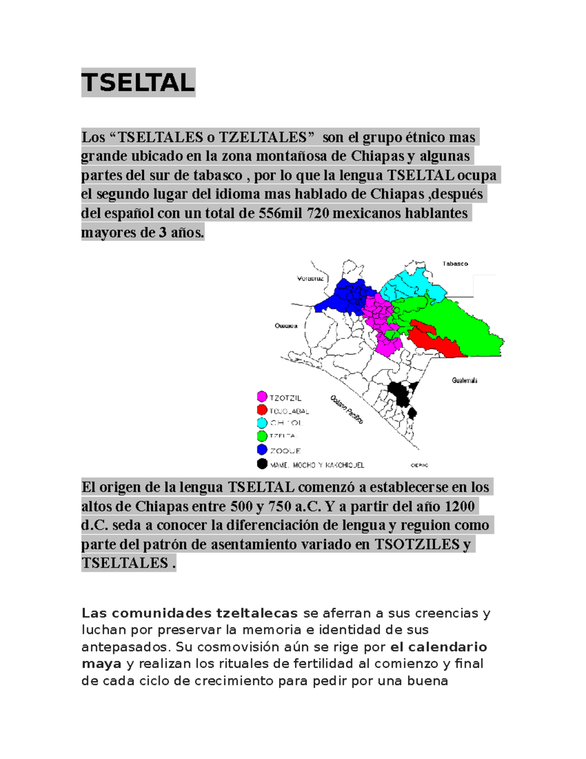 Katy español lenguas indigenas - TSELTAL Los “TSELTALES o TZELTALES ...