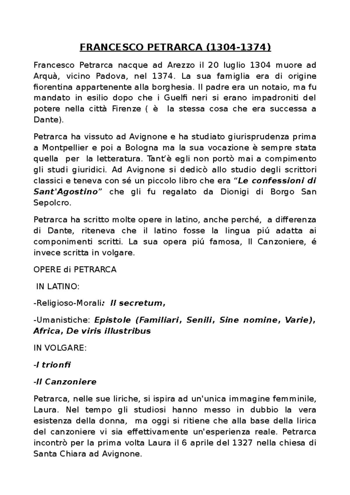 Francesco Petrarca la vita-1 - FRANCESCO PETRARCA (1304-1374) Francesco ...
