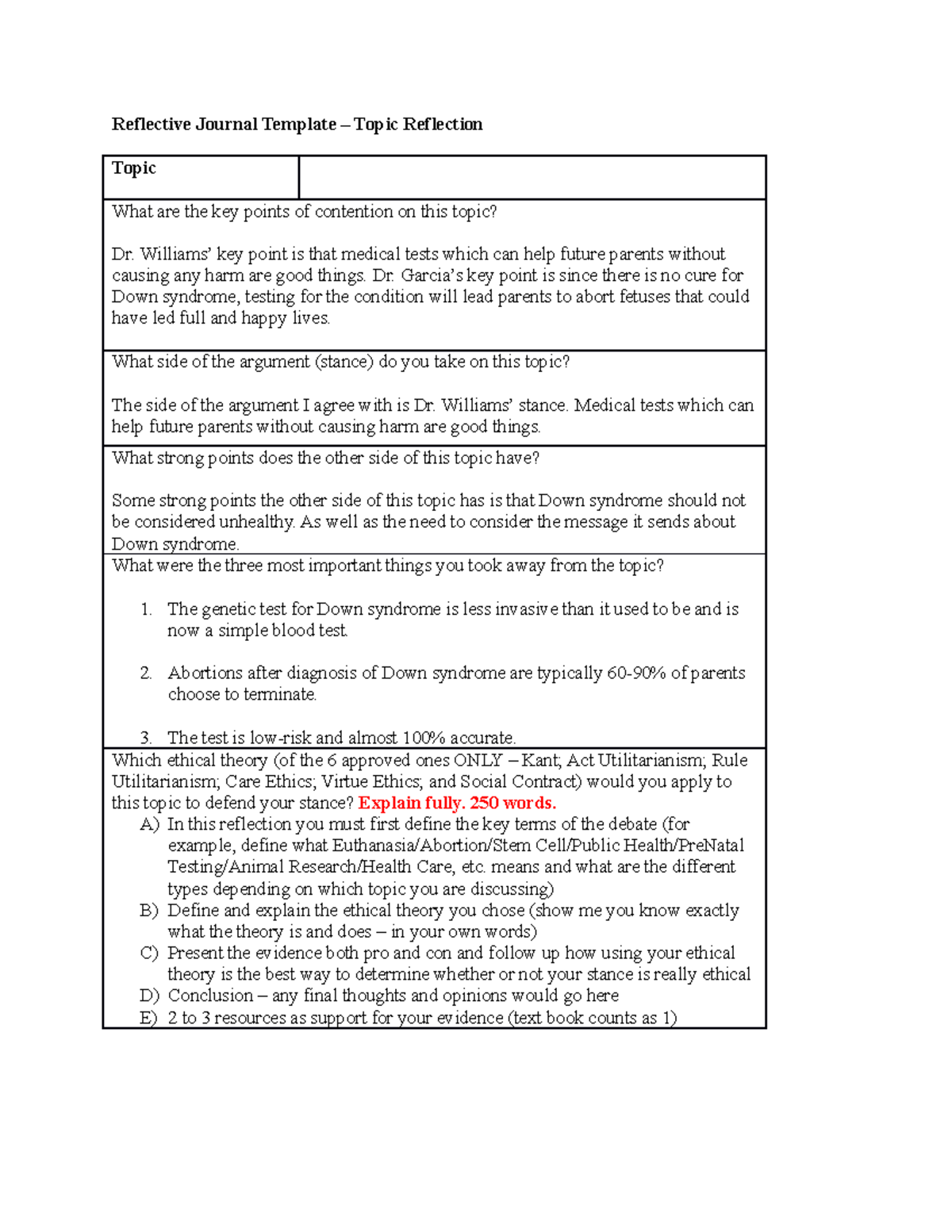 PHIL 434 - Prenatal Testing Scenario and Reflection - Reflective ...