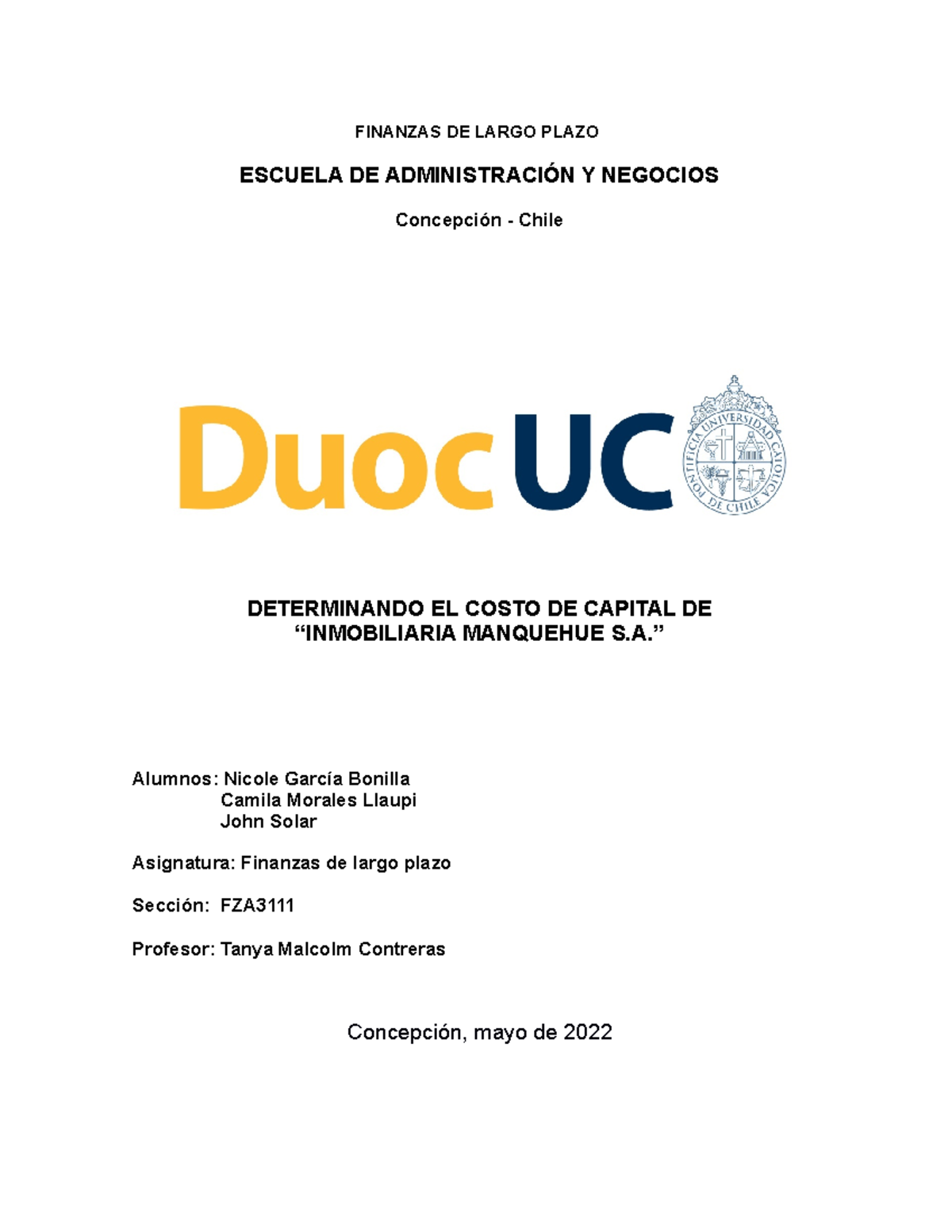 Finanzas 2 - sin descripcion - FINANZAS DE LARGO PLAZO ESCUELA DE ...