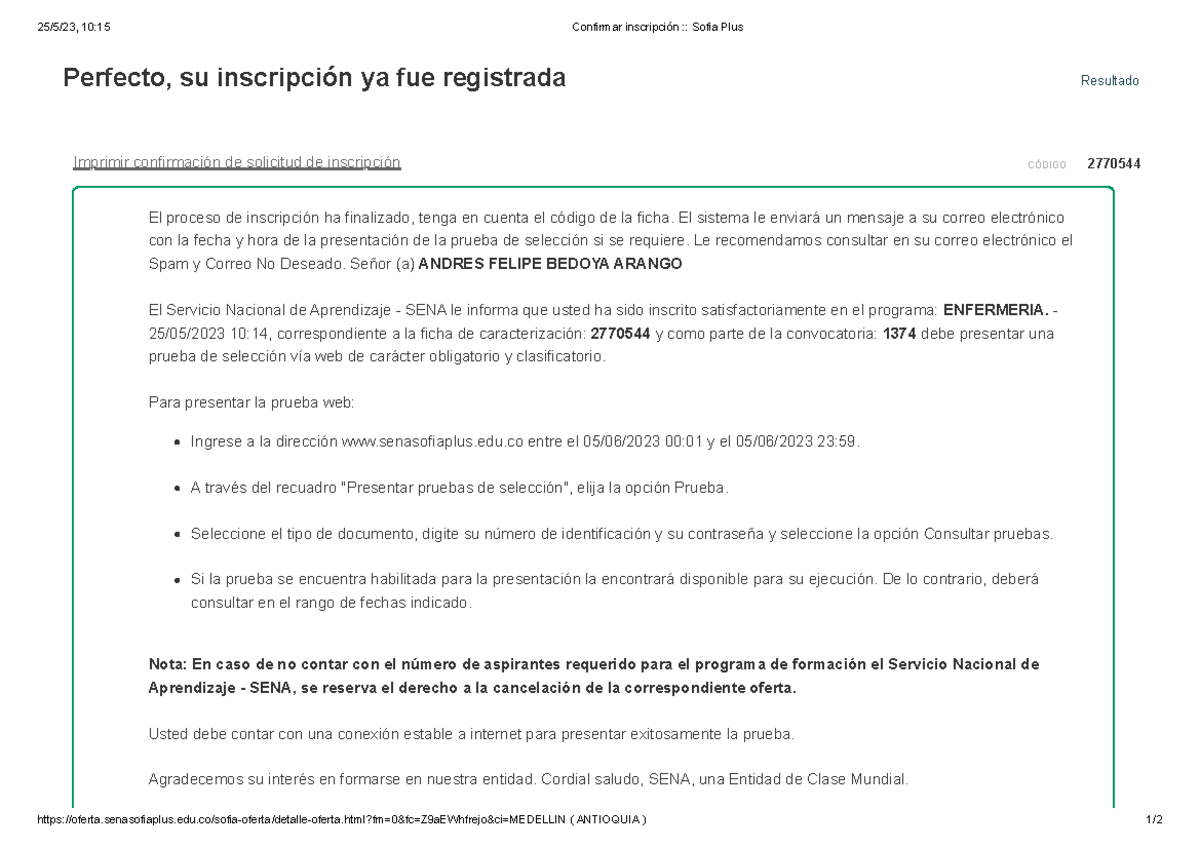 Enfermeria. Sofia Plus - 25/5/23, 10:15 Confirmar inscripción :: Sofia Plus - Studocu