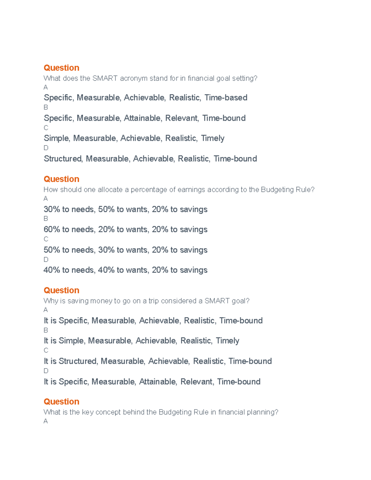 Quiz document 1 - Question What does the SMART acronym stand for in ...