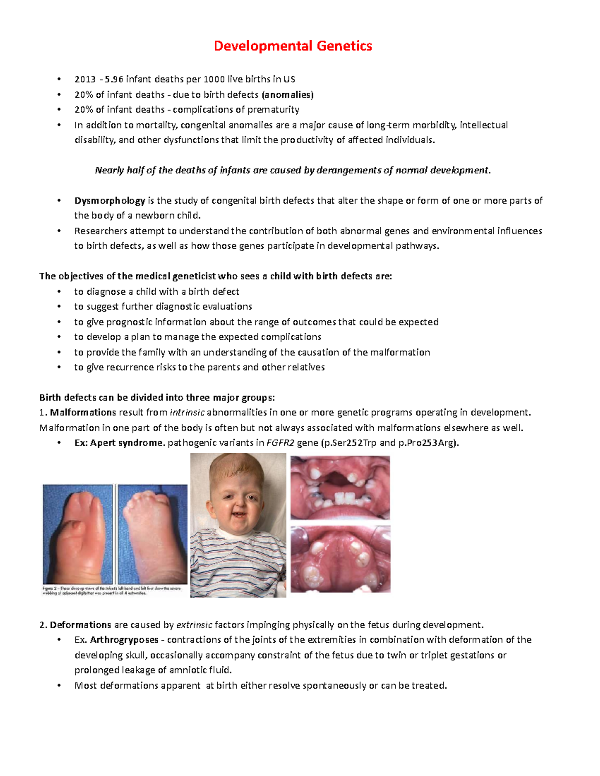 Developmental Genetics - Developmental Genetics 2013 - 5 infant deaths ...