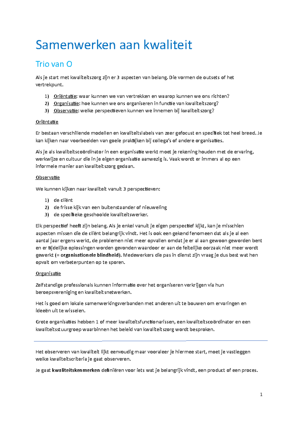 Samenvatting samen werken aan kwaliteit in zorg en welzijn ...