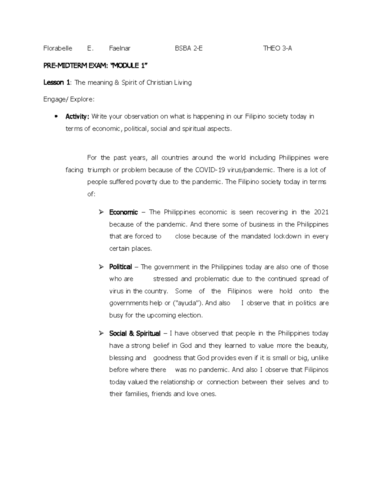 THEO 3a Exams Faelnar Florabelle E - Florabelle E. Faelnar BSBA 2-E ...