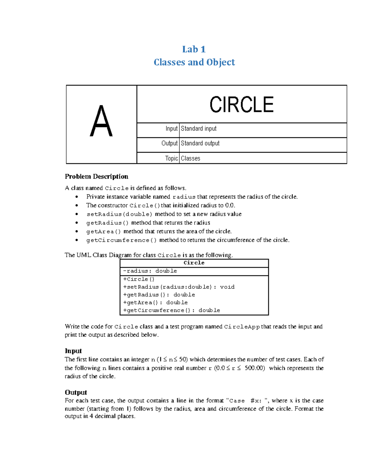 Lab1 (Classes and Object) 22 Mac 2021 - Lab 1 Classes and Object A ...
