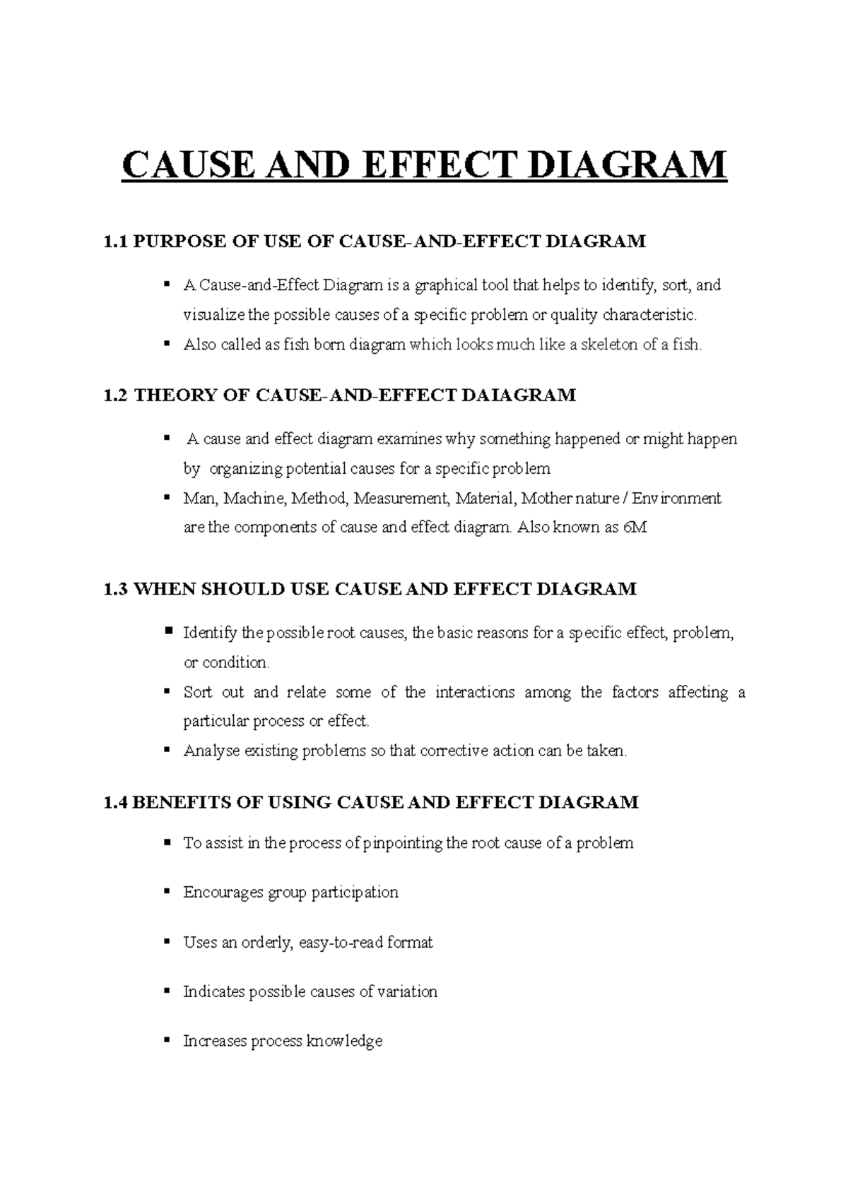 Cause And Effect CAUSE AND EFFECT DIAGRAM 1 PURPOSE OF USE OF CAUSE