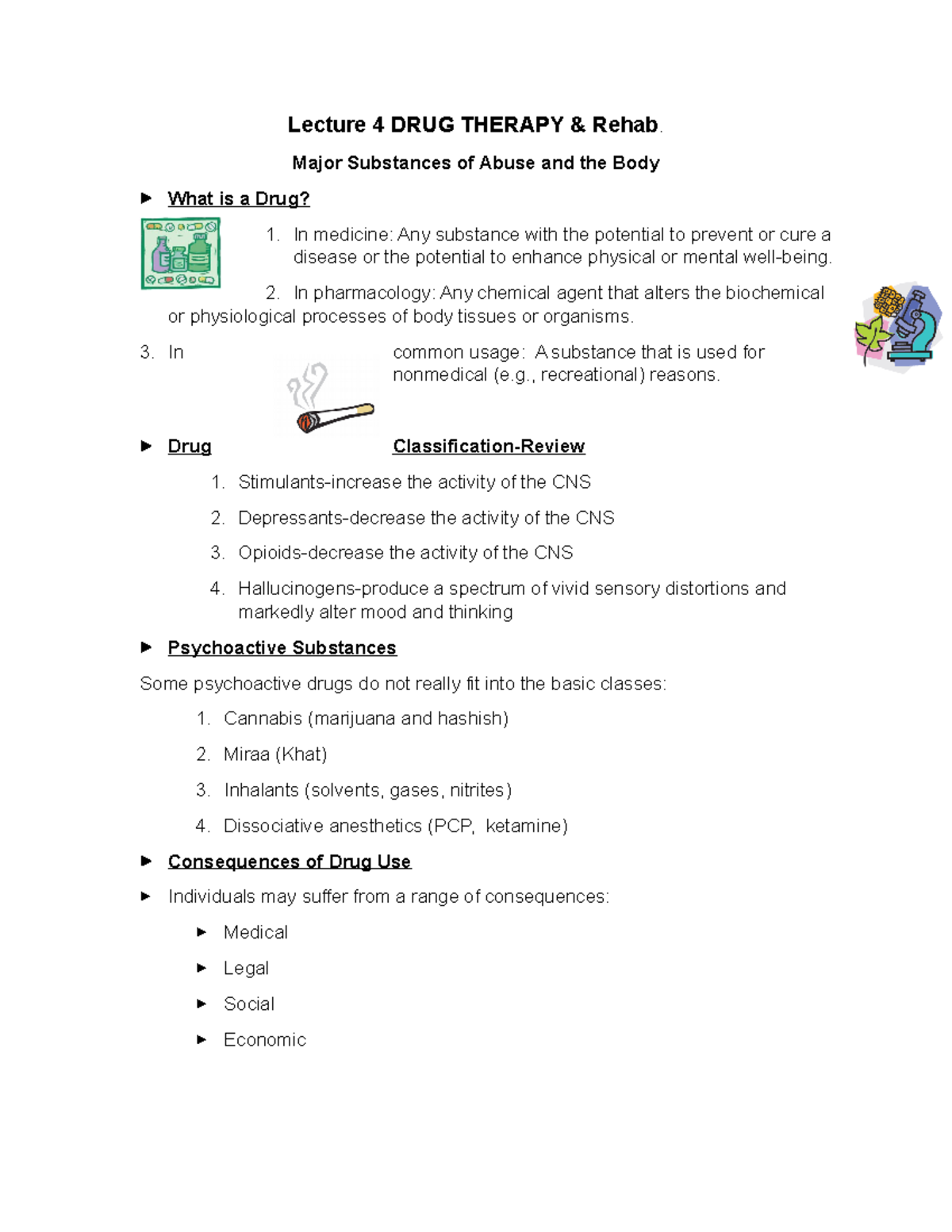 Lecture 4 DRUG Therapy Major Substance of Abuse and the Body - Lecture ...