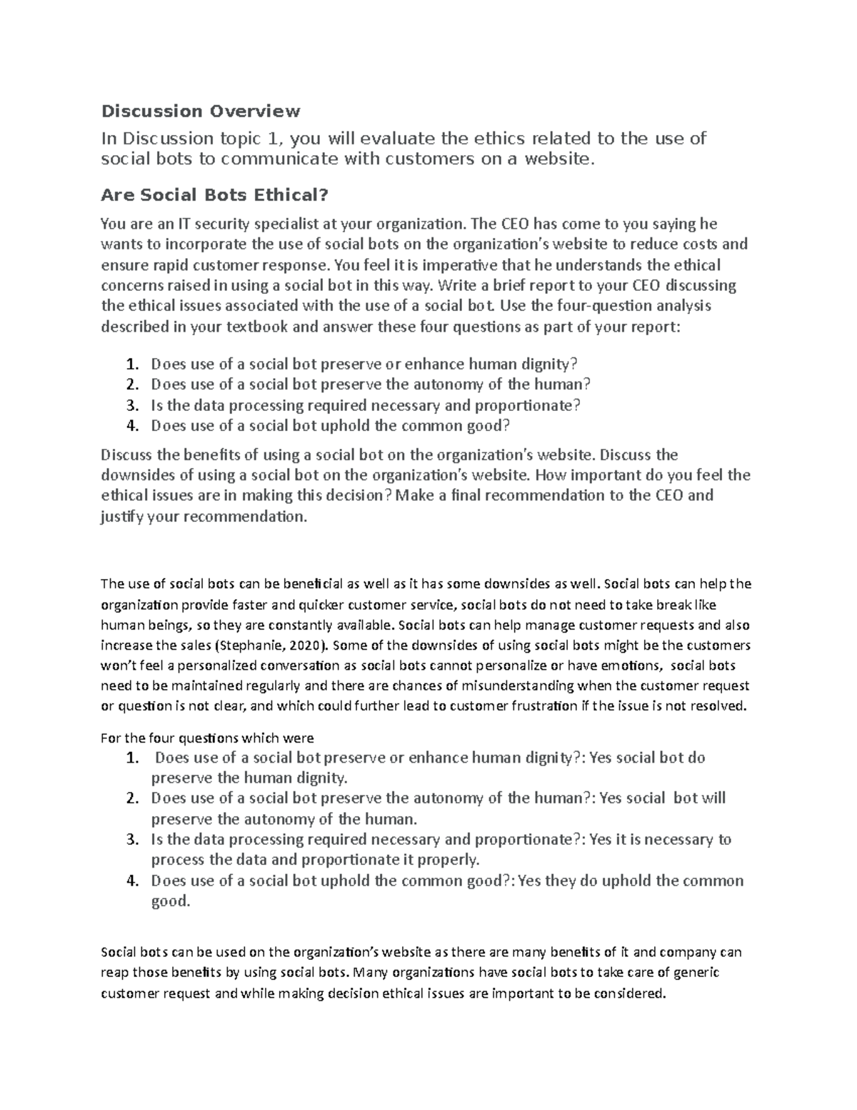 Unit 1 Discussion 1 - Lecture notes 1 - Discussion Overview In ...