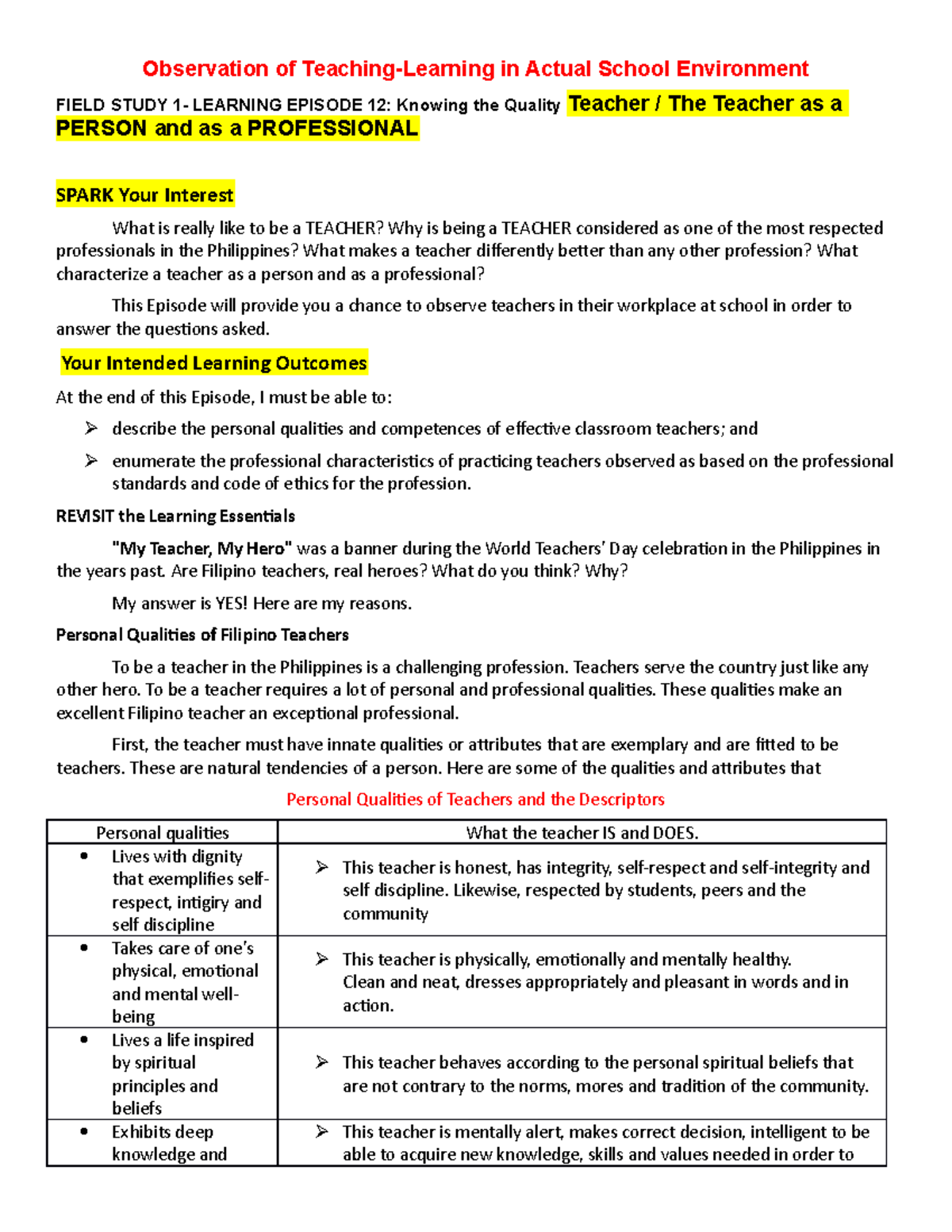 - Lesson-12 - DXATSCCFDRG - Observation of Teaching-Learning in Actual ...