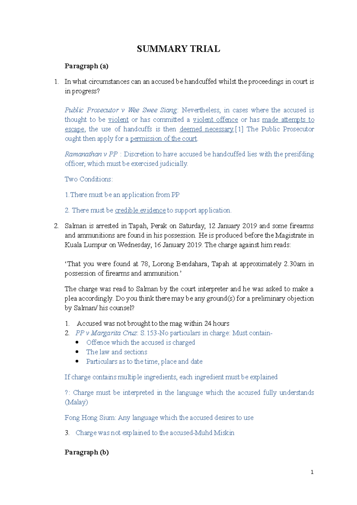 Tutorial Qs - Summary Tria L - SUMMARY TRIAL Paragraph (a) In what ...