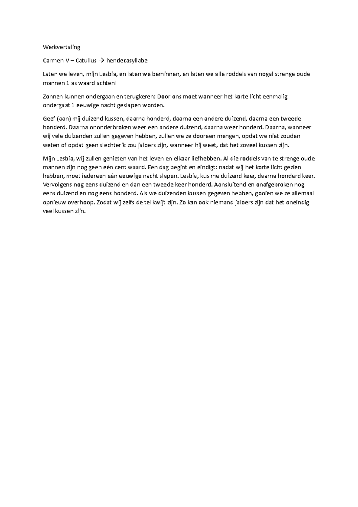 Vertaling 'Carmen V' - Catullus 5e jaar ASO Latijn - Werkvertaling ...