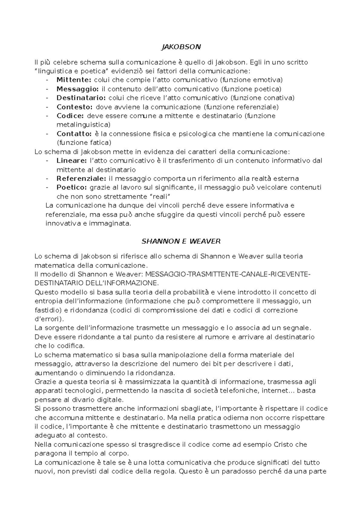 Videolezioni - JAKOBSON Il più celebre schema sulla comunicazione è ...