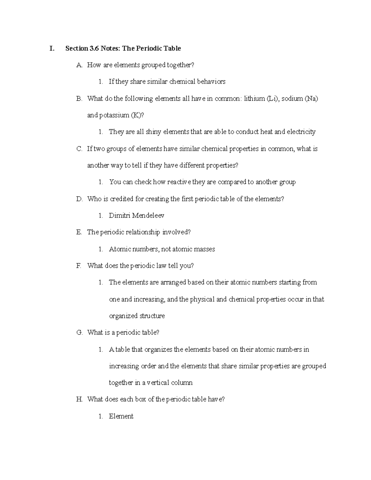 CHM 1310 General Chemistry Section 3.6 The periodic table - I. Section ...