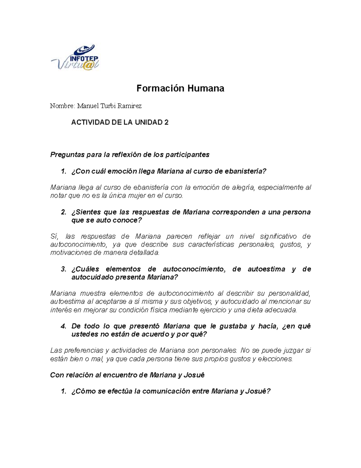 2Formacion Humana Actividad de la Unidad 2 - Formación Humana Nombre ...