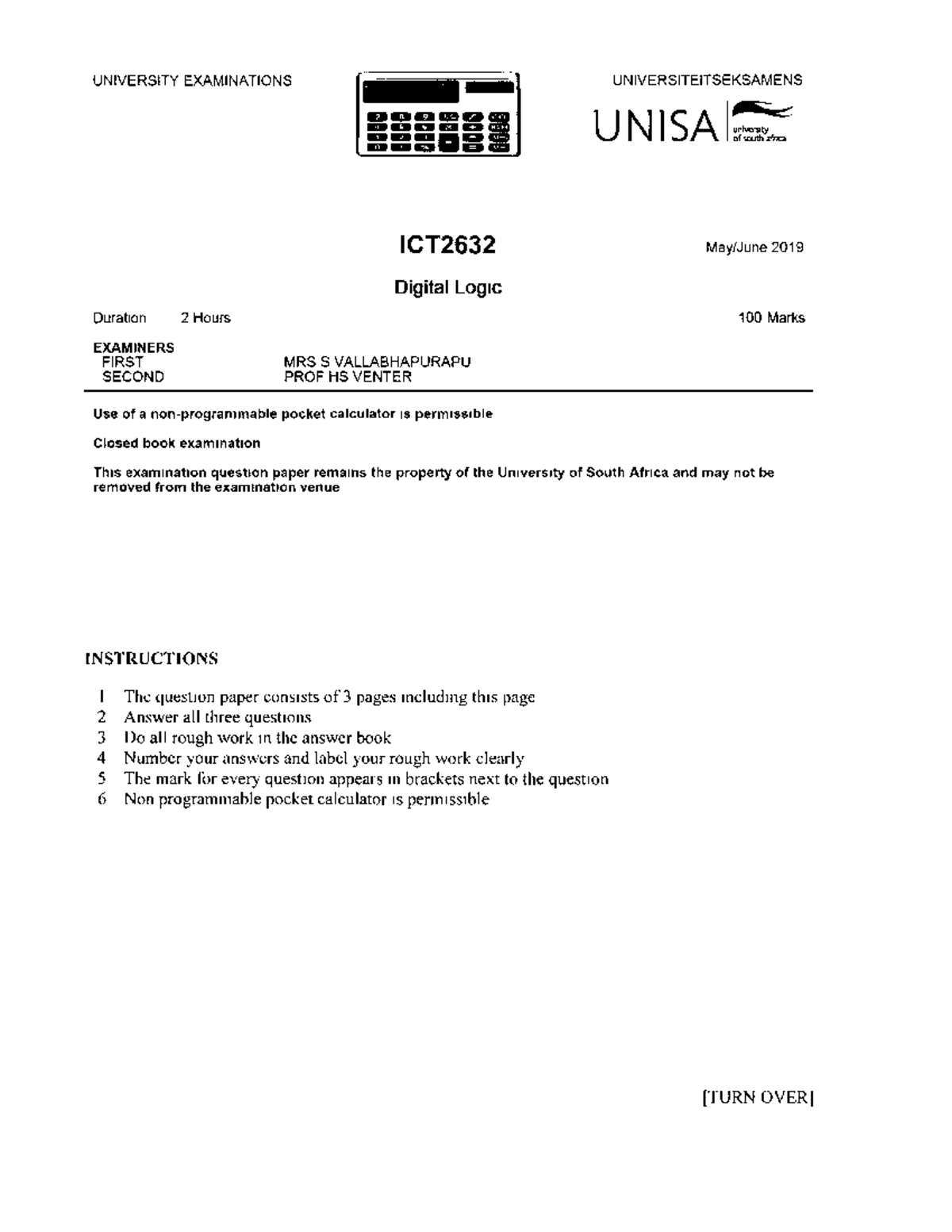 ICT2632 2019 6 E 1 - Copy of the 2019 exam, great for prep work - ICT2632 - Studocu