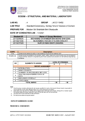 Lab 1 Torsion - Lab ECS 268 - FACULTY OF CIVIL ENGINEERING UiTM CAWANGAN JOHOR KAMPUS PASIR ...