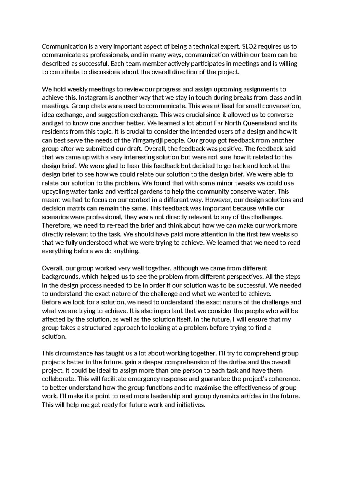 IEP reflection - exapmle - Communication is a very important aspect of ...