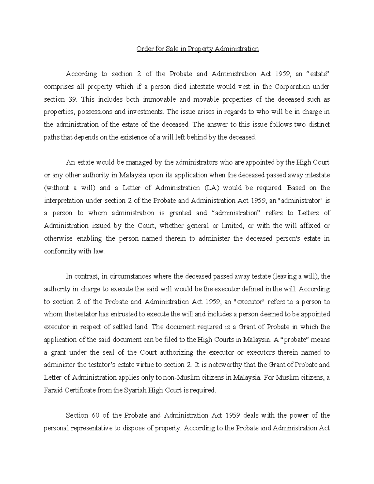 Order for Sale in Property Administration - Order for Sale in Property ...