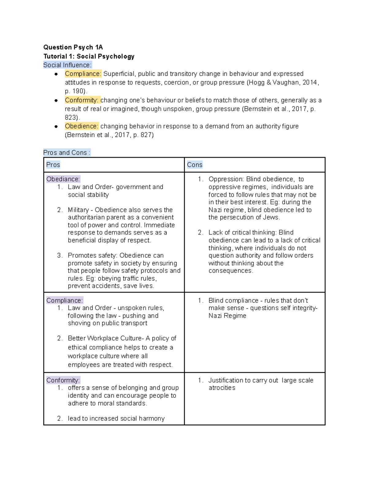 Psych 1A- 1st tutorial notes - Question Psych 1A Tutorial 1: Social ...