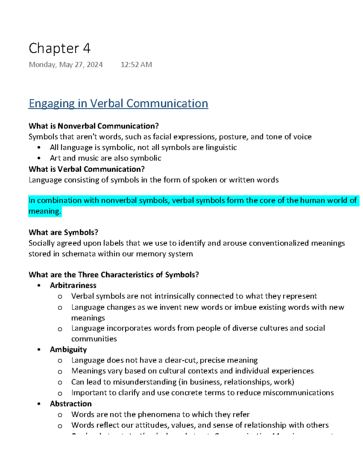 CMST Chapter 4 - Engaging in Verbal Communication What is Nonverbal ...