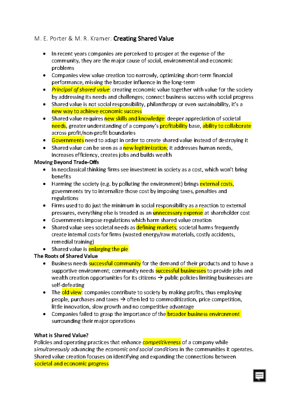 Creating Shared Value - M. E. Porter & M. R. Kramer: Creating Shared ...