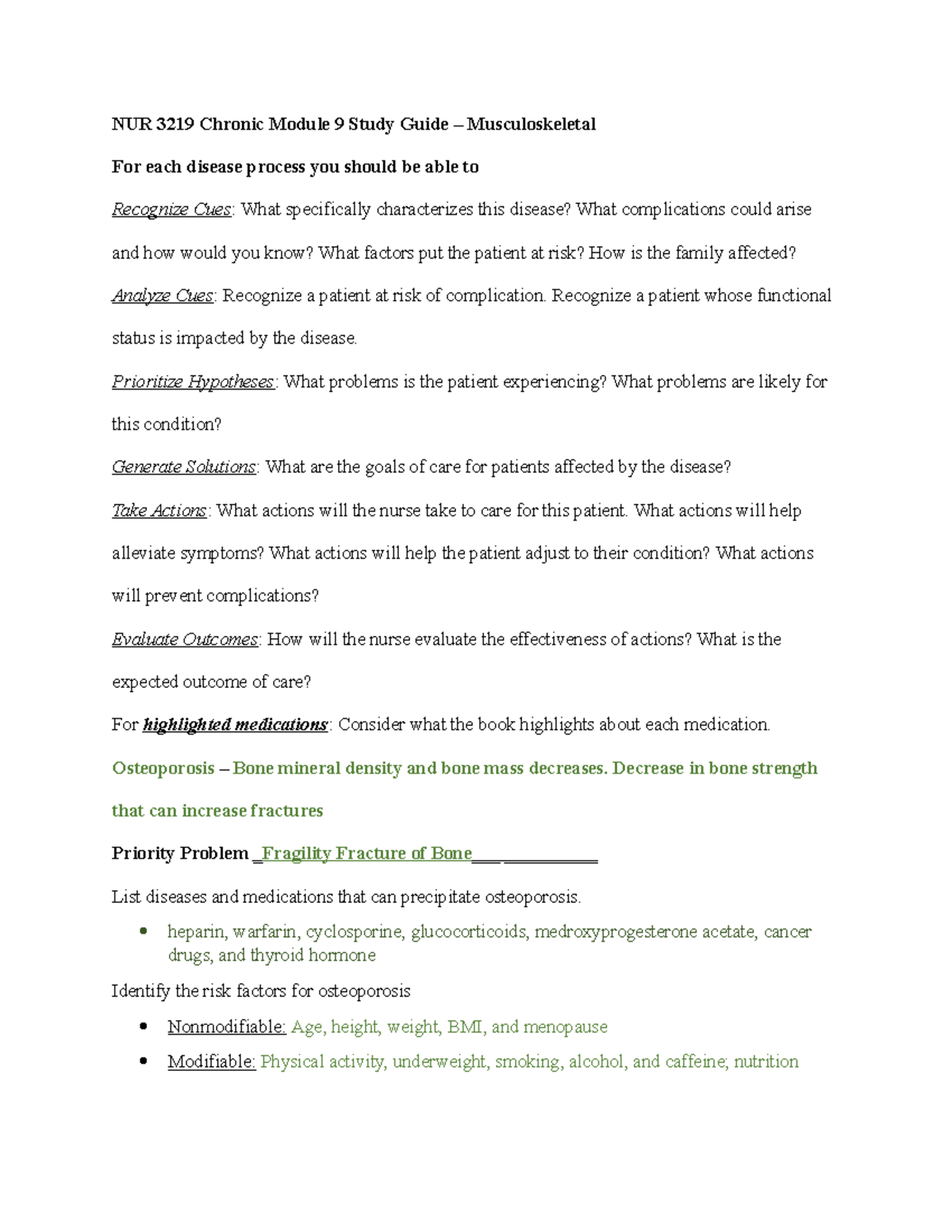 Chronic musculoskeletal study guide - NUR 3219 Chronic Module 9 Study ...