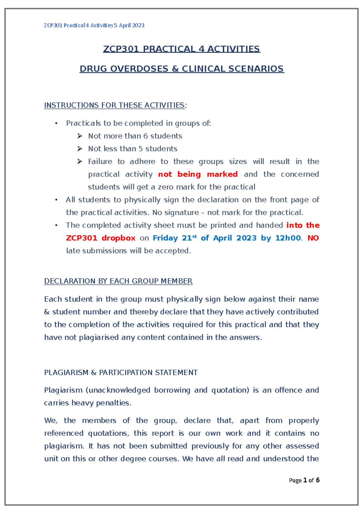 ZCP301 Practical 4 student activites 2023 student worksheet - ZCP301 ...