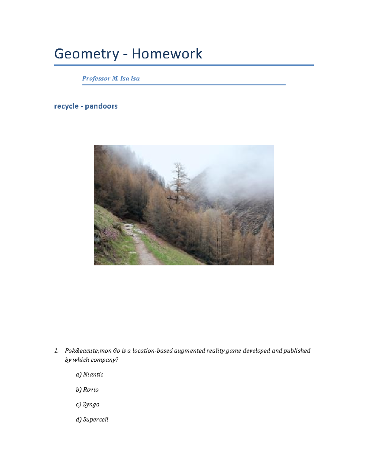 Health Homework - Spring Semester 2000 - Geometry - Homework Professor ...