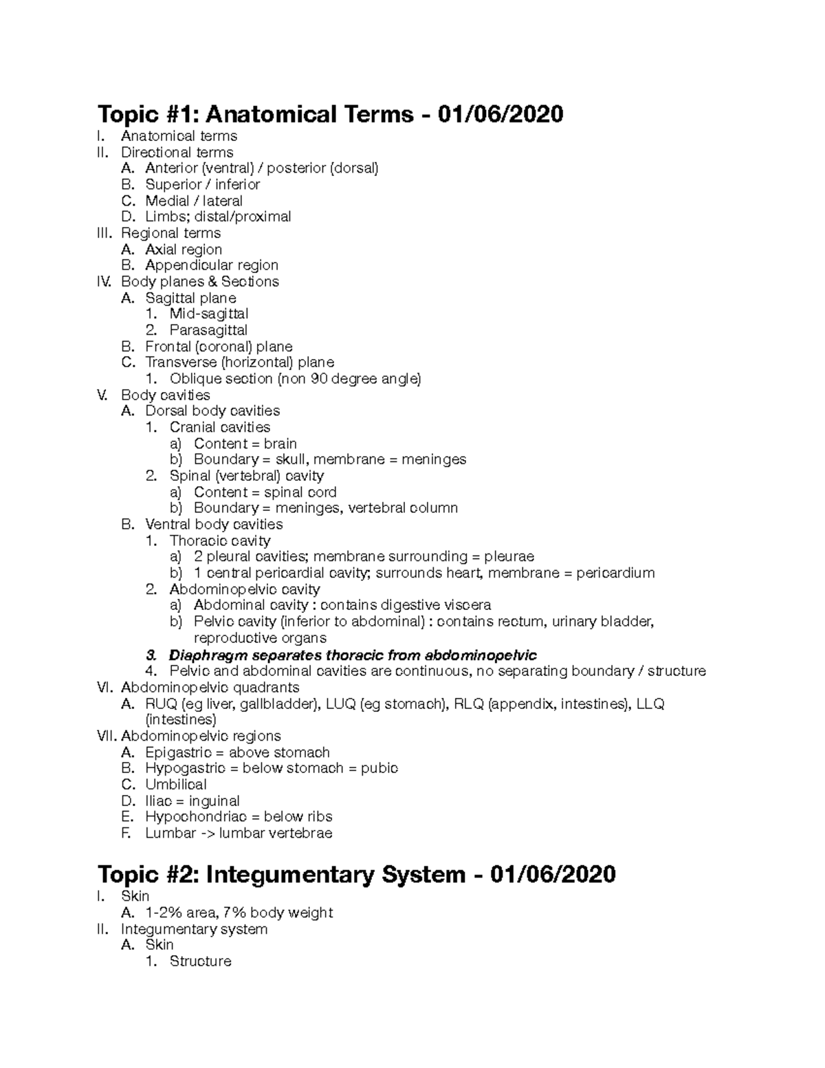 ANP1106 Course Notes - Topic #1: Anatomical Terms - 01/06/ I ...