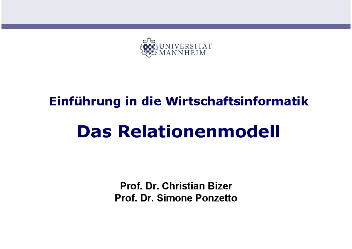 WI06 01 Datenbanken Relationenmodell HWS2022 - Prof. Dr. Christian ...