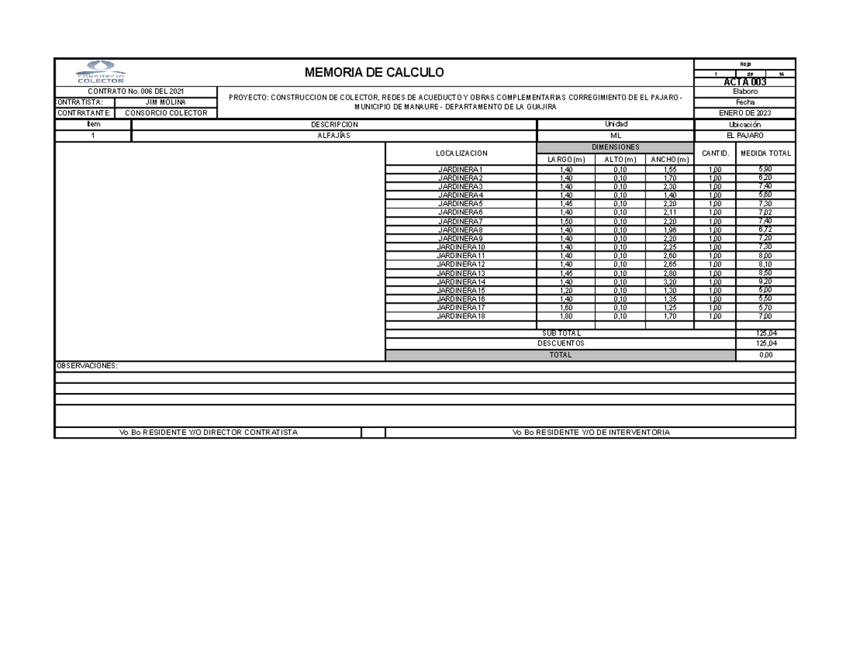 1ww - qqwert - LARGO (m) ALTO (m) ANCHO (m) PROYECTO: CONSTRUCCION DE ...