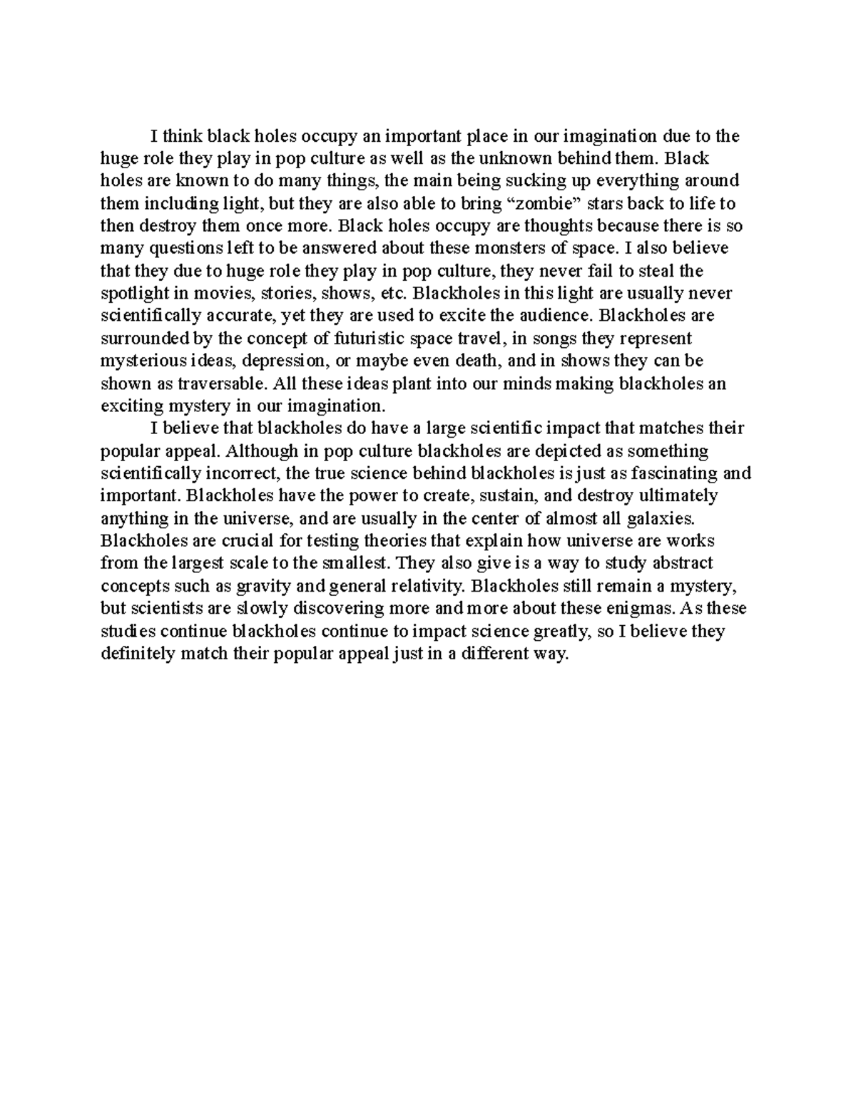 Astronomy Black Holes Discussion - I think black holes occupy an ...