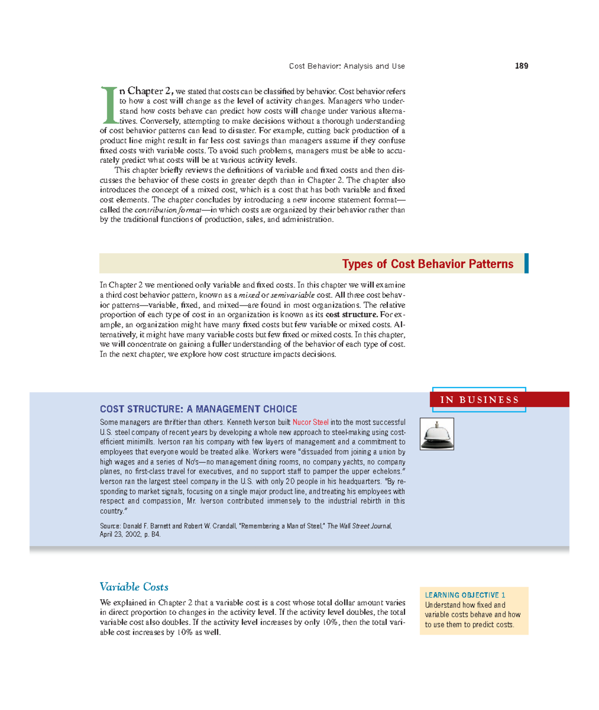 Managerial Accounting 13th edition by Ra 221 - Cost Behavior: Analysis and Use 189 I n Chapter 2 ...