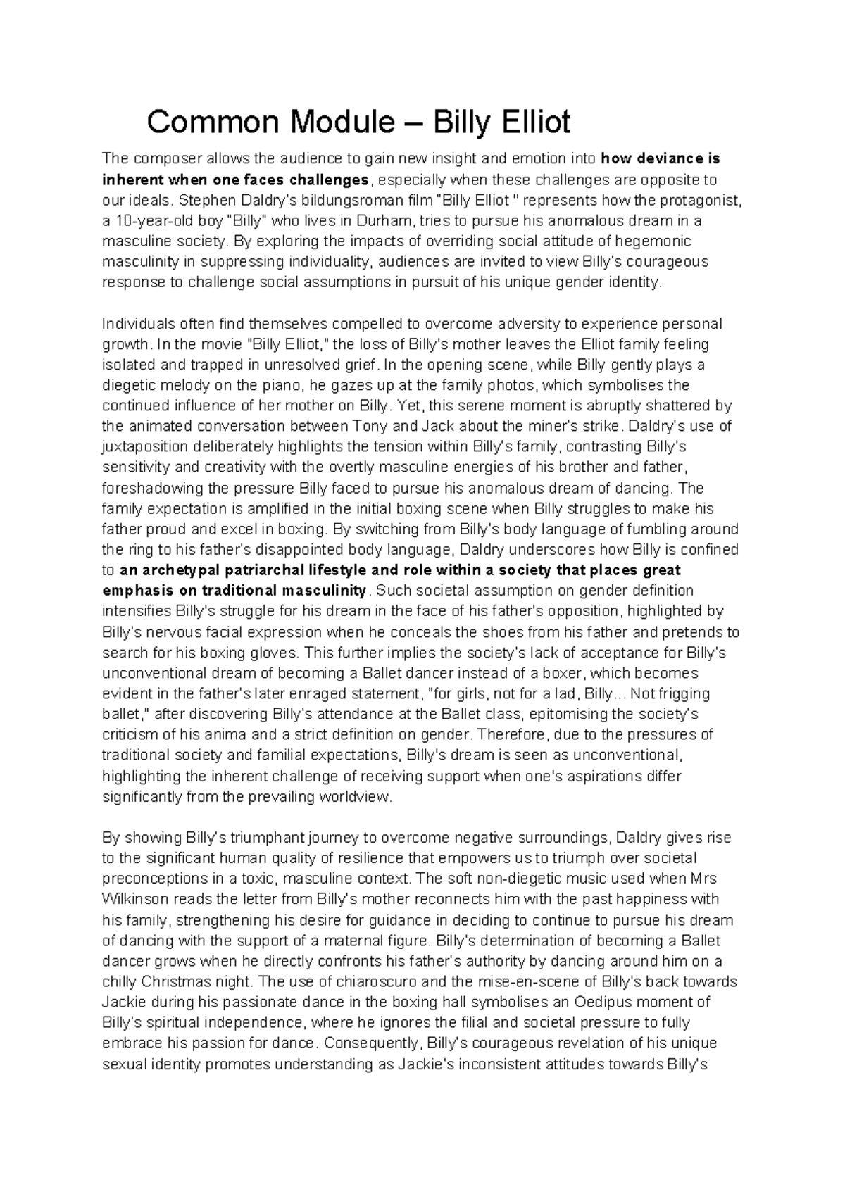 Billy elliot - Essay sample - Common Module – Billy Elliot The composer ...