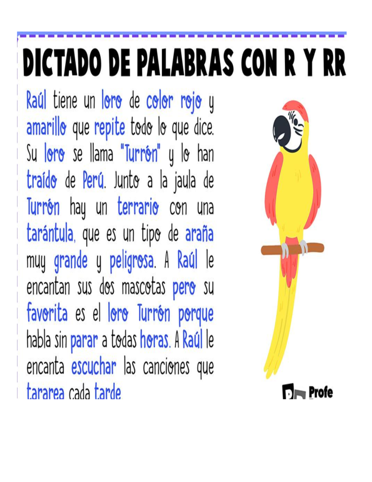 Texto primer grado letra R - DICTADO DE PALABRAS CON R Y RR Raúl tiene ...