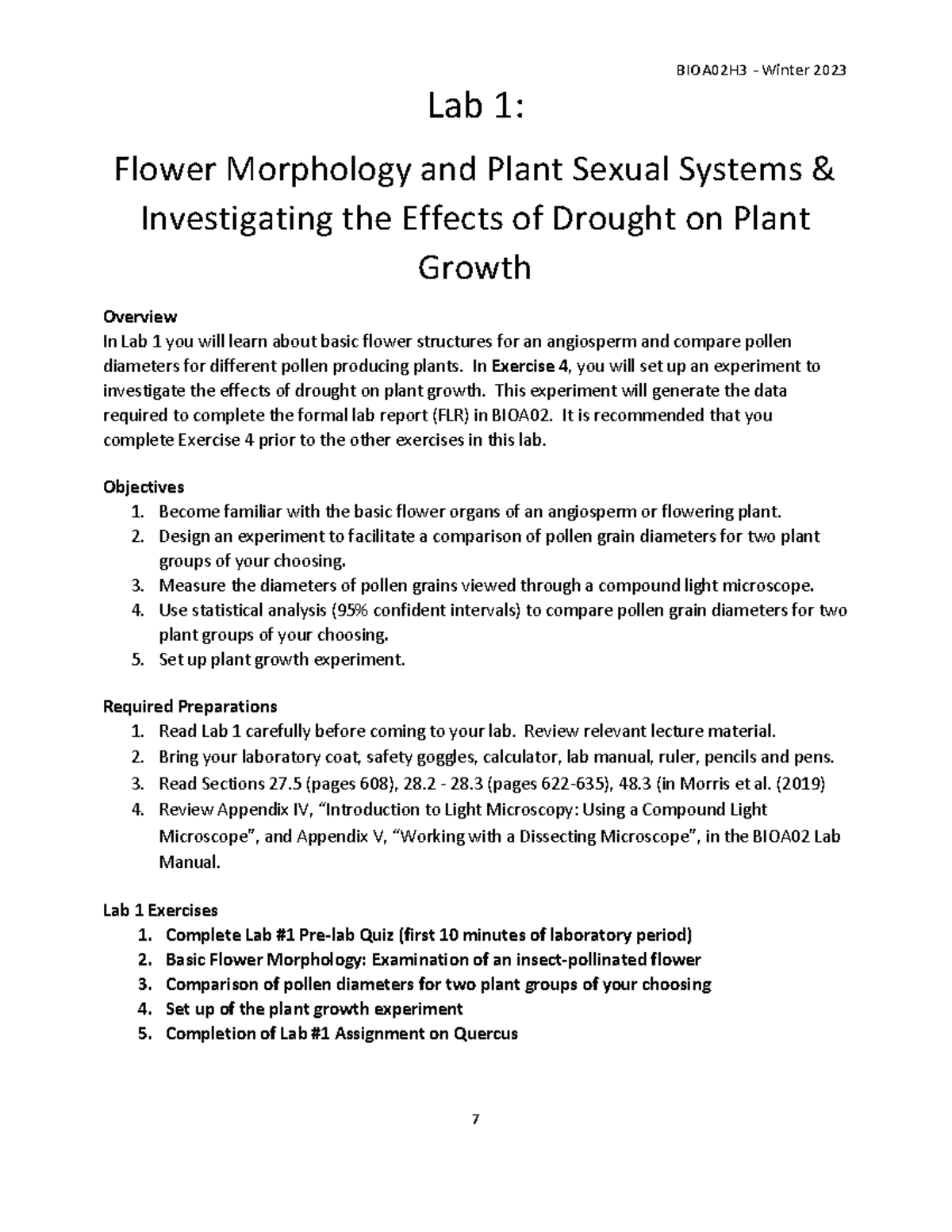 03 Lab 1 Plant reproduction S2023 - Lab 1: Flower Morphology and Plant ...