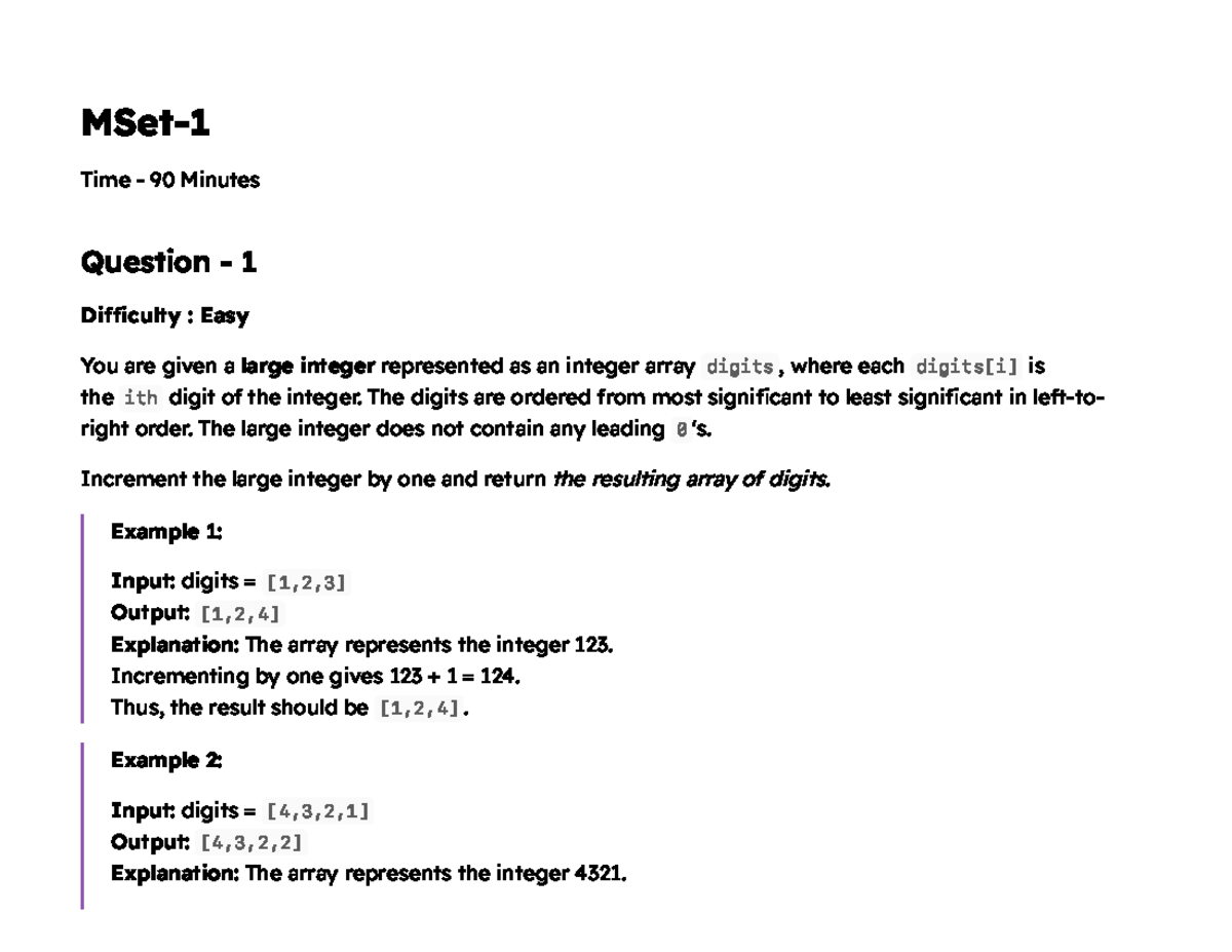 MSet-1 - DSA Problems - MSet- 1 Time - 90 Minutes Question - 1 ...