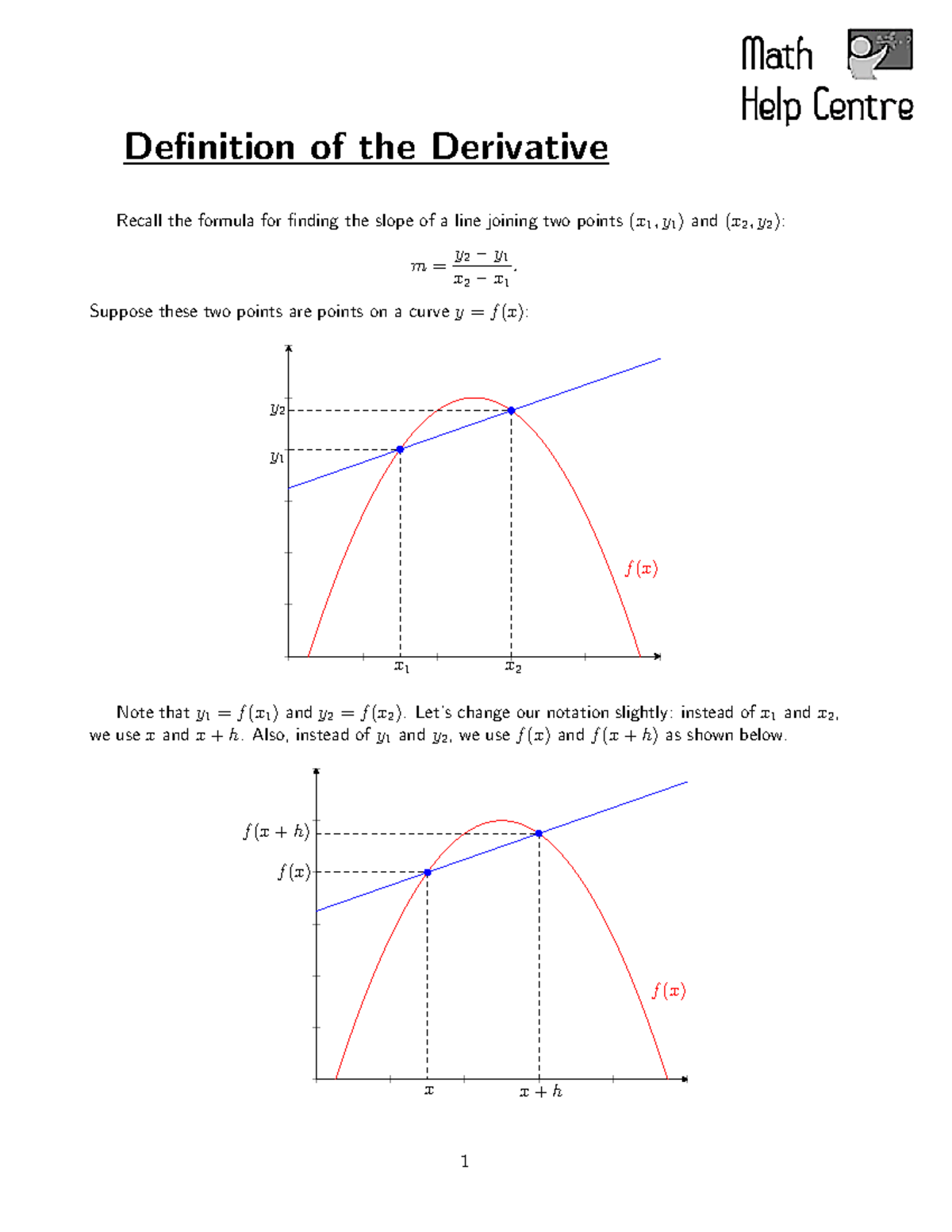 Definition of Derivative - Definition of the Derivative Recall the ...