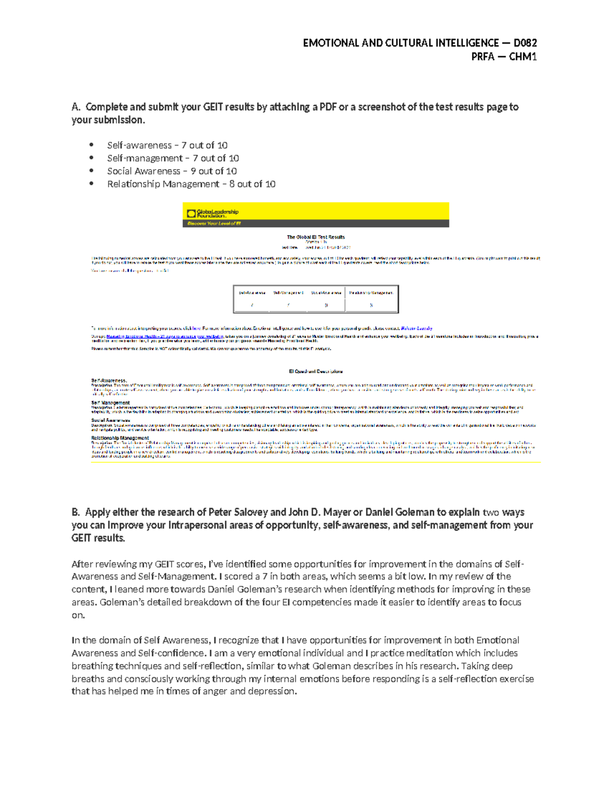 EI and CI Task 1 - EMOTIONAL AND CULTURAL INTELLIGENCE — D PRFA — CHM A ...