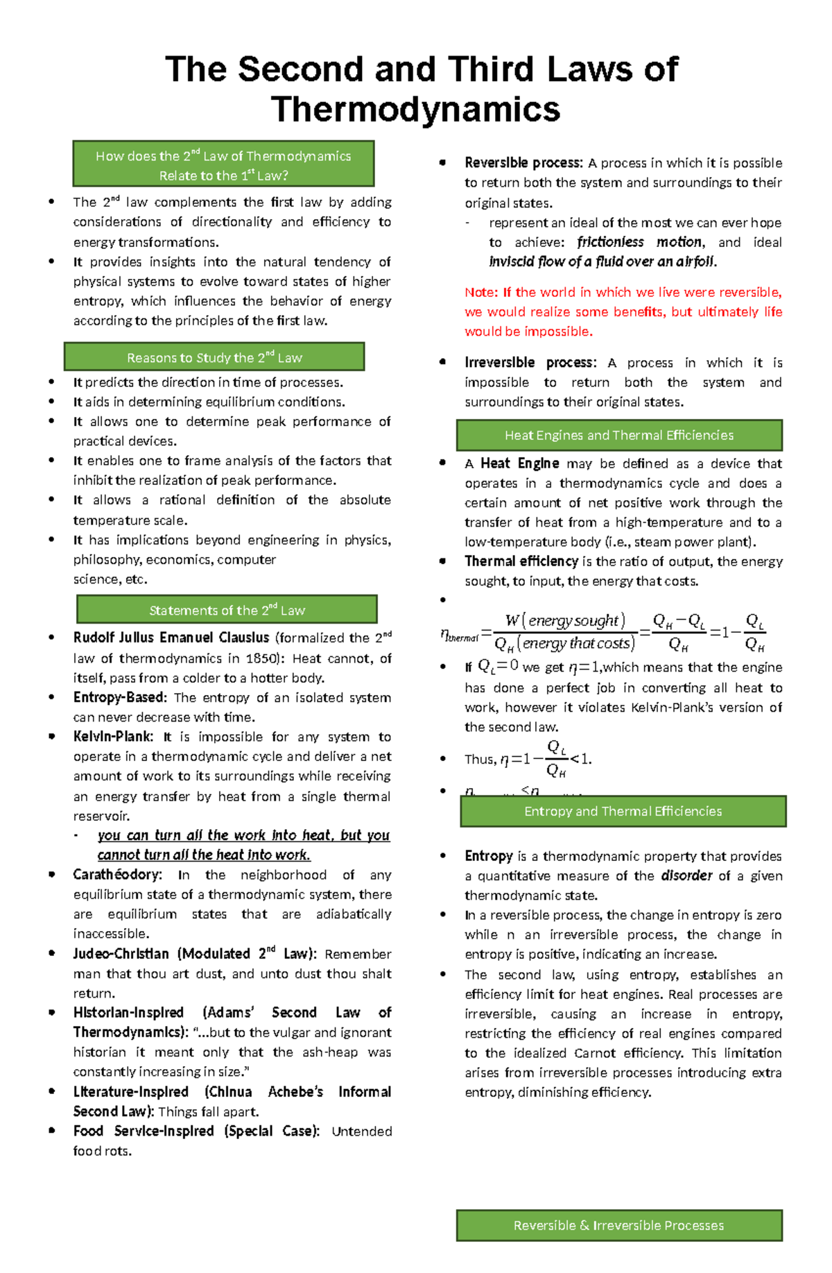 2nd and 3rd Law Handout - Lecture notes about the 2nd and 3rd law of ...
