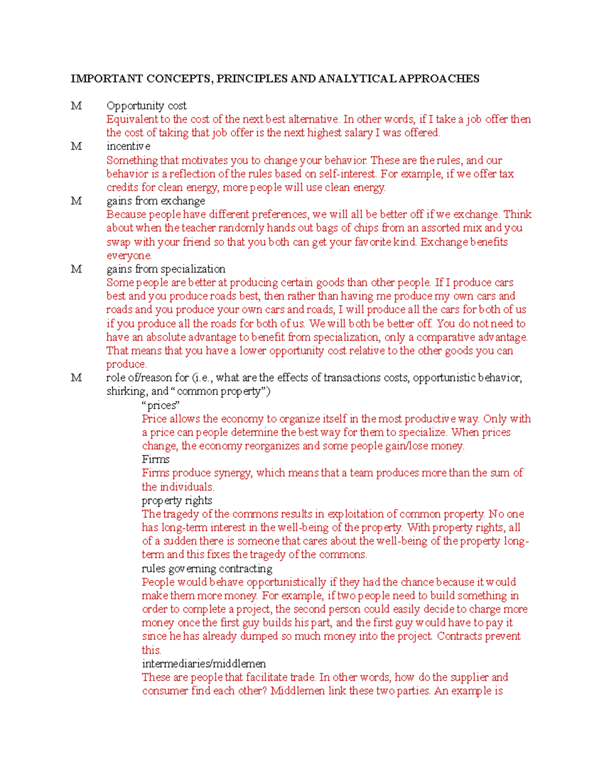 Econ Exam 1 Review - IMPORTANT CONCEPTS, PRINCIPLES AND ANALYTICAL ...