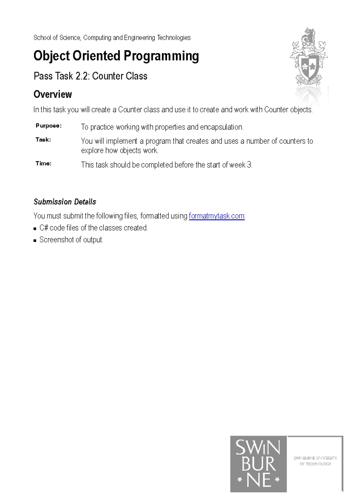 2.2P - Counter Class - Week 2 - School of Science, Computing and Engineering Technologies Object ...