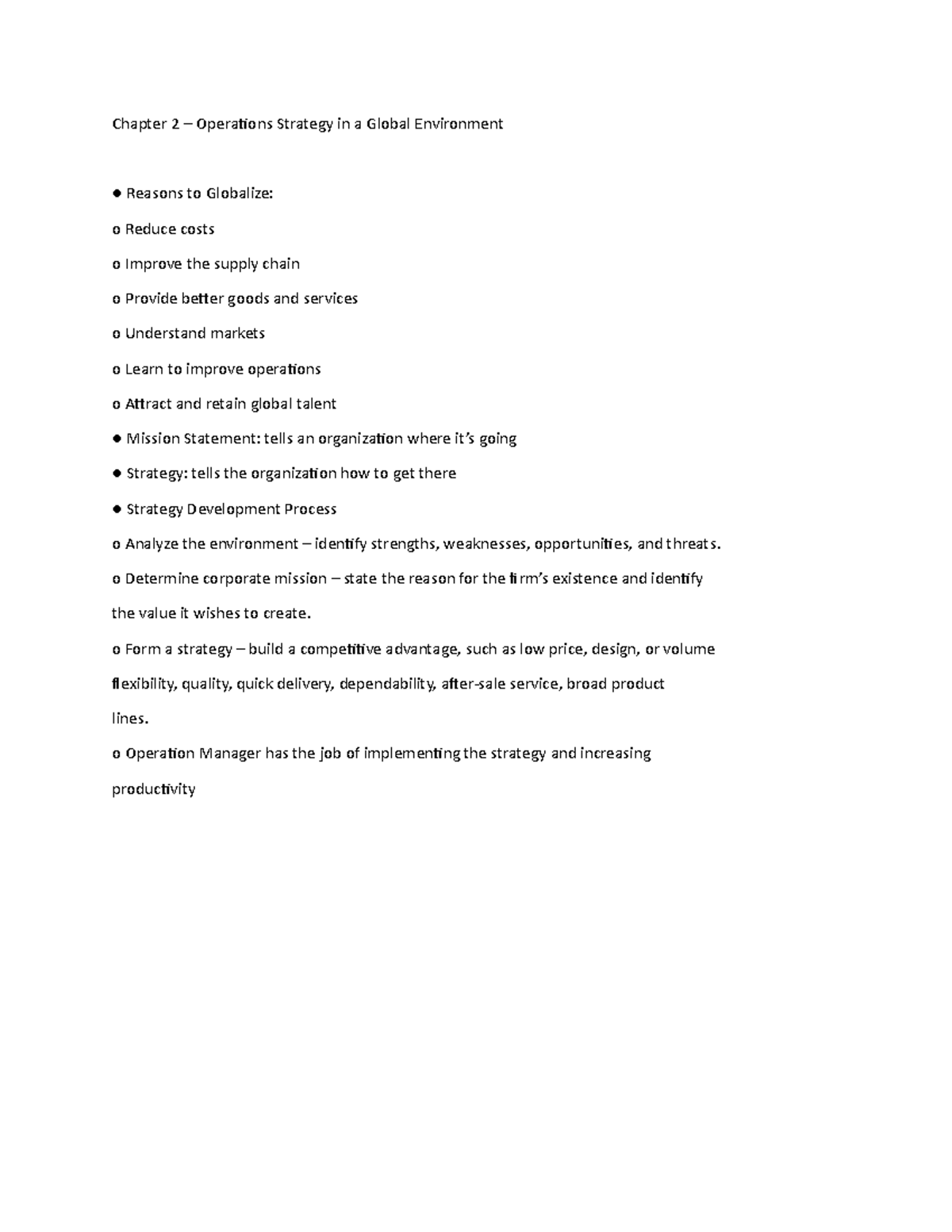 Operations management - Chapter 2 – Operations Strategy in a Global ...