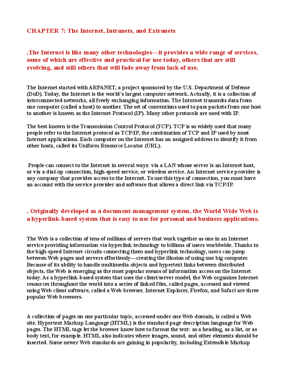 Chapter 7 THE Internet Intranets AND Extranets - CHAPTER 7: The ...