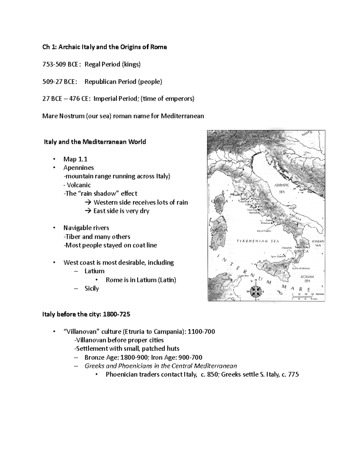Week 1 - Semester 2 Notes week 1 - Ch 1: Archaic Italy and the Origins ...