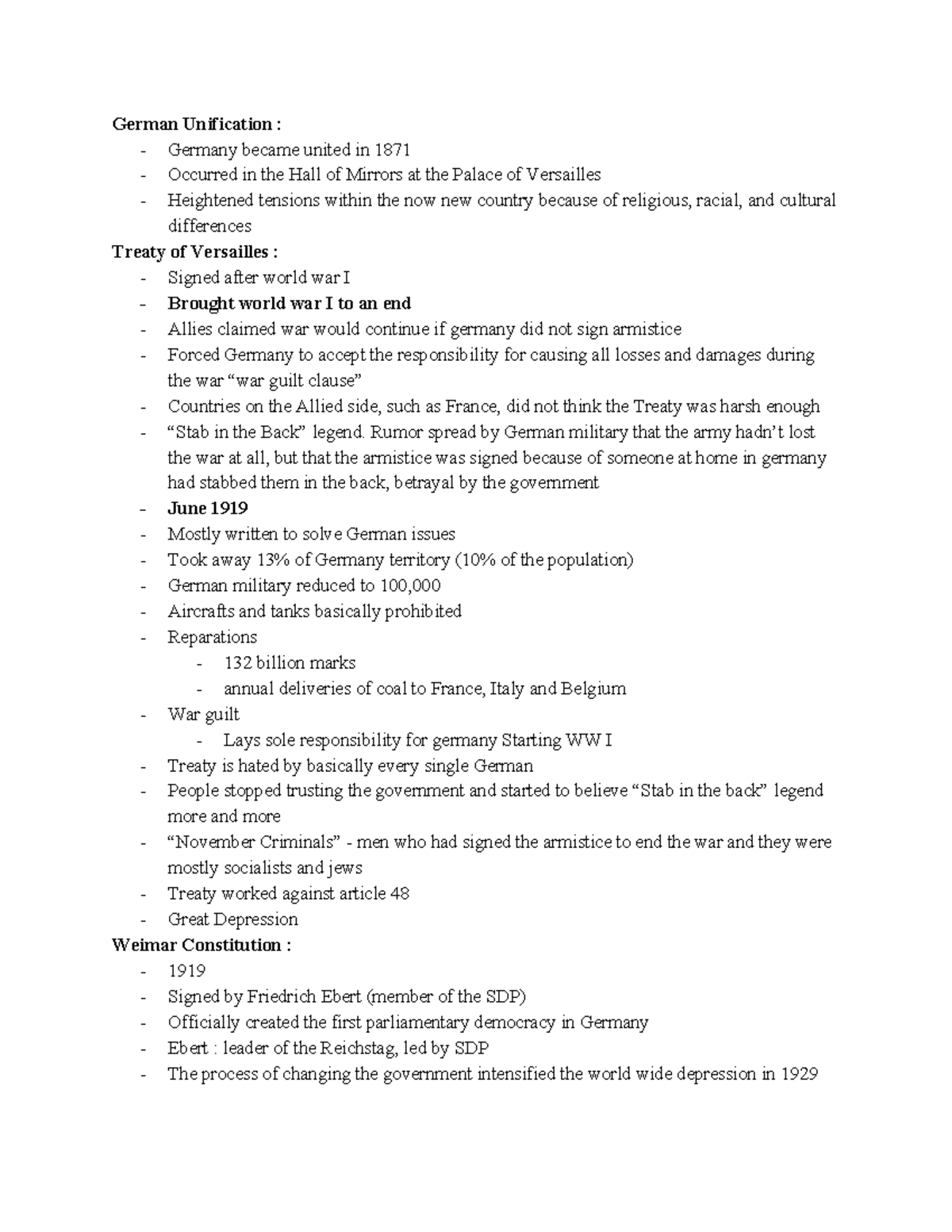 Midterm Study Guide - German Unification : - Germany became united in ...