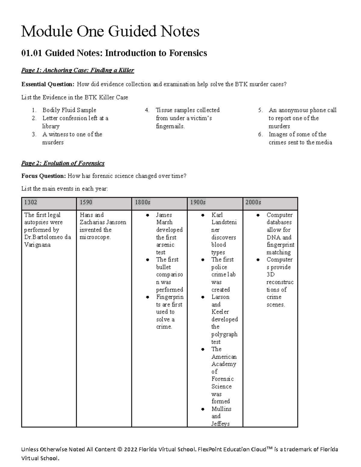 Copy of guided notes introduction to forensics - Module One Guided ...