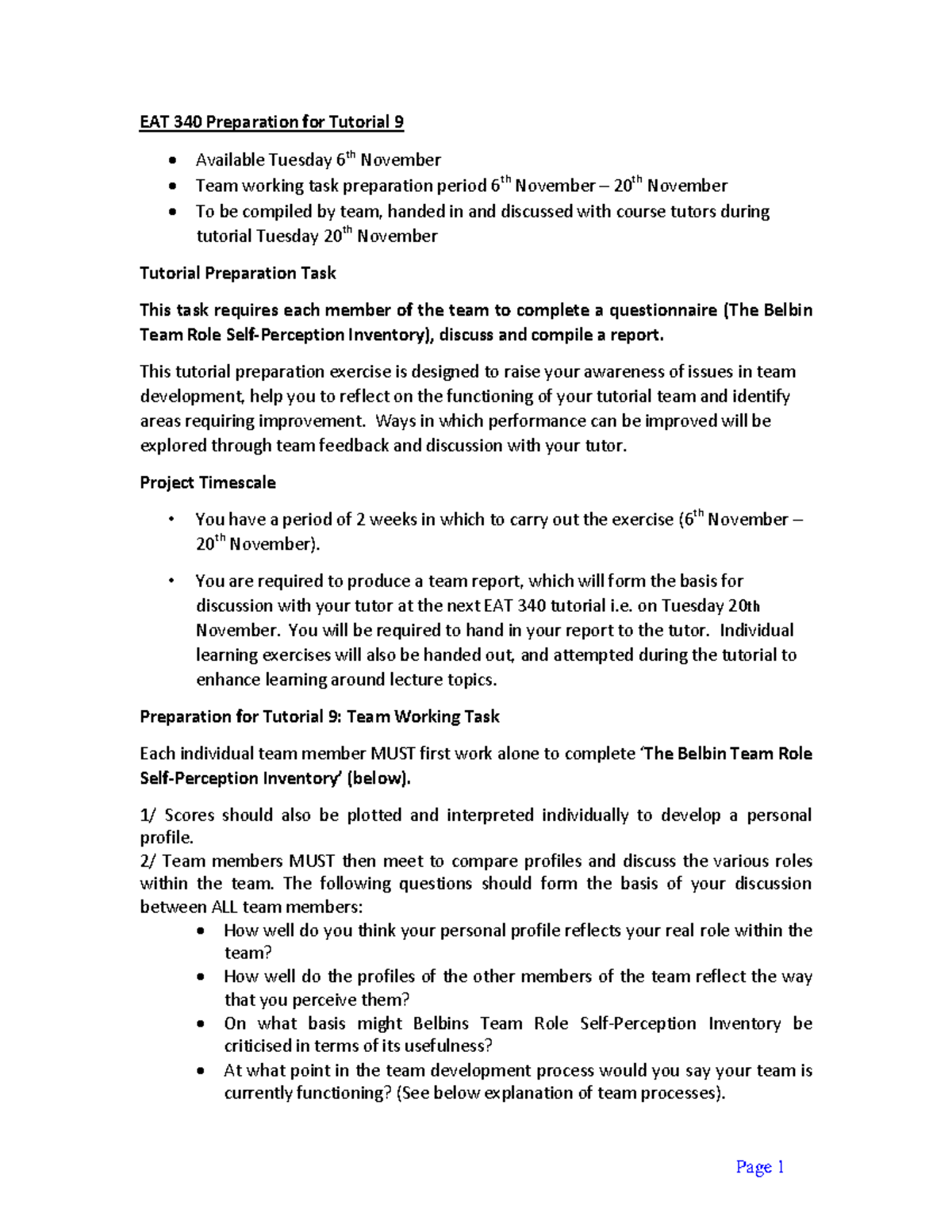EAT 340 UNIT 1 Lesson 7 - Team Tutorial Task Specification ...