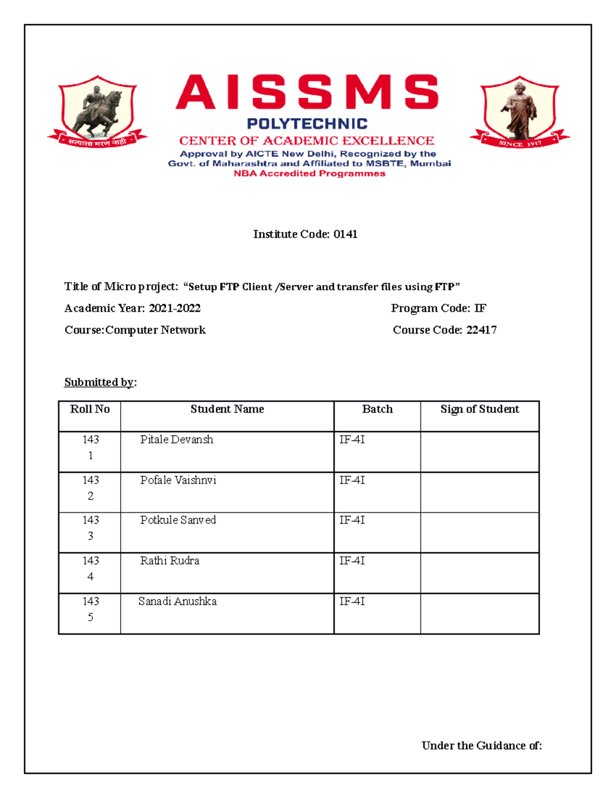 Rudra cne Report - Institute Code: 0141 Title of Micro project: “Setup ...